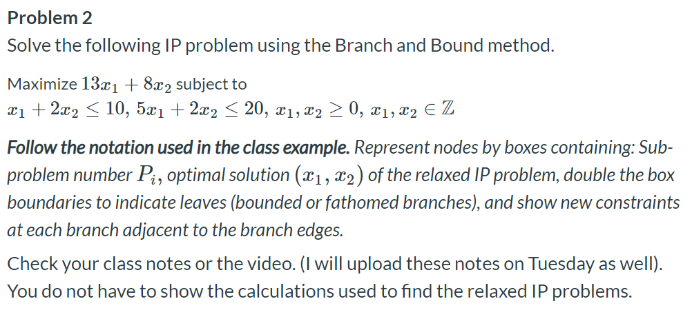 Solved Problem 2 Solve the following IP problem using the | Chegg.com