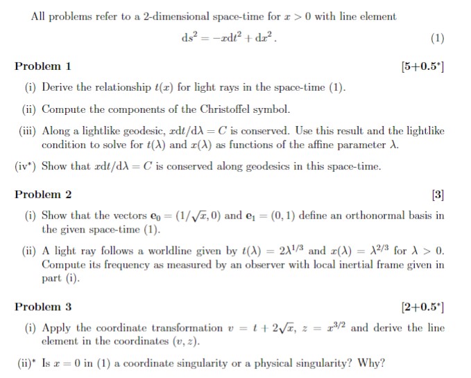 Solved All problems refer to a 2-dimensional space-time for | Chegg.com