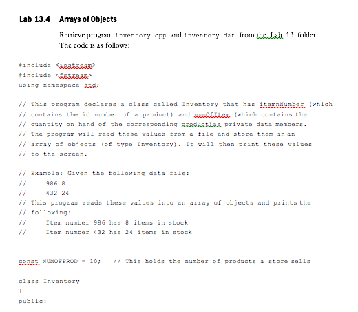 Lab 13.4 Arrays of Objects Retrieve program | Chegg.com