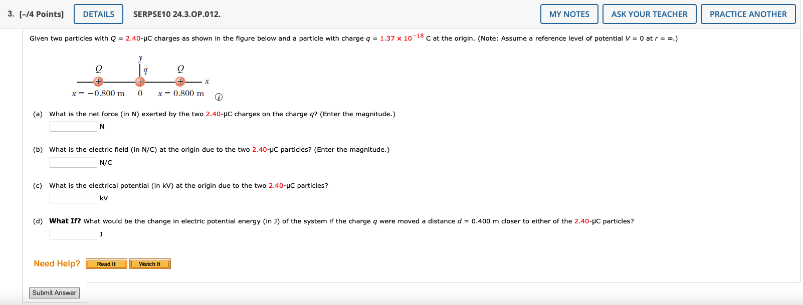 Solved Given two particles with Q = 2.40-µC charges as shown | Chegg.com