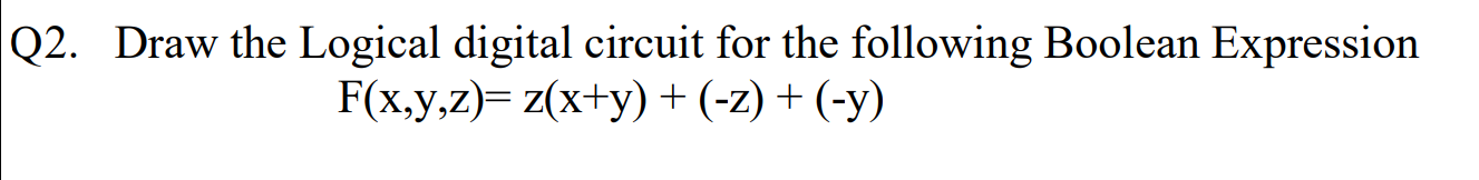 Solved Q2. Draw the Logical digital circuit for the | Chegg.com