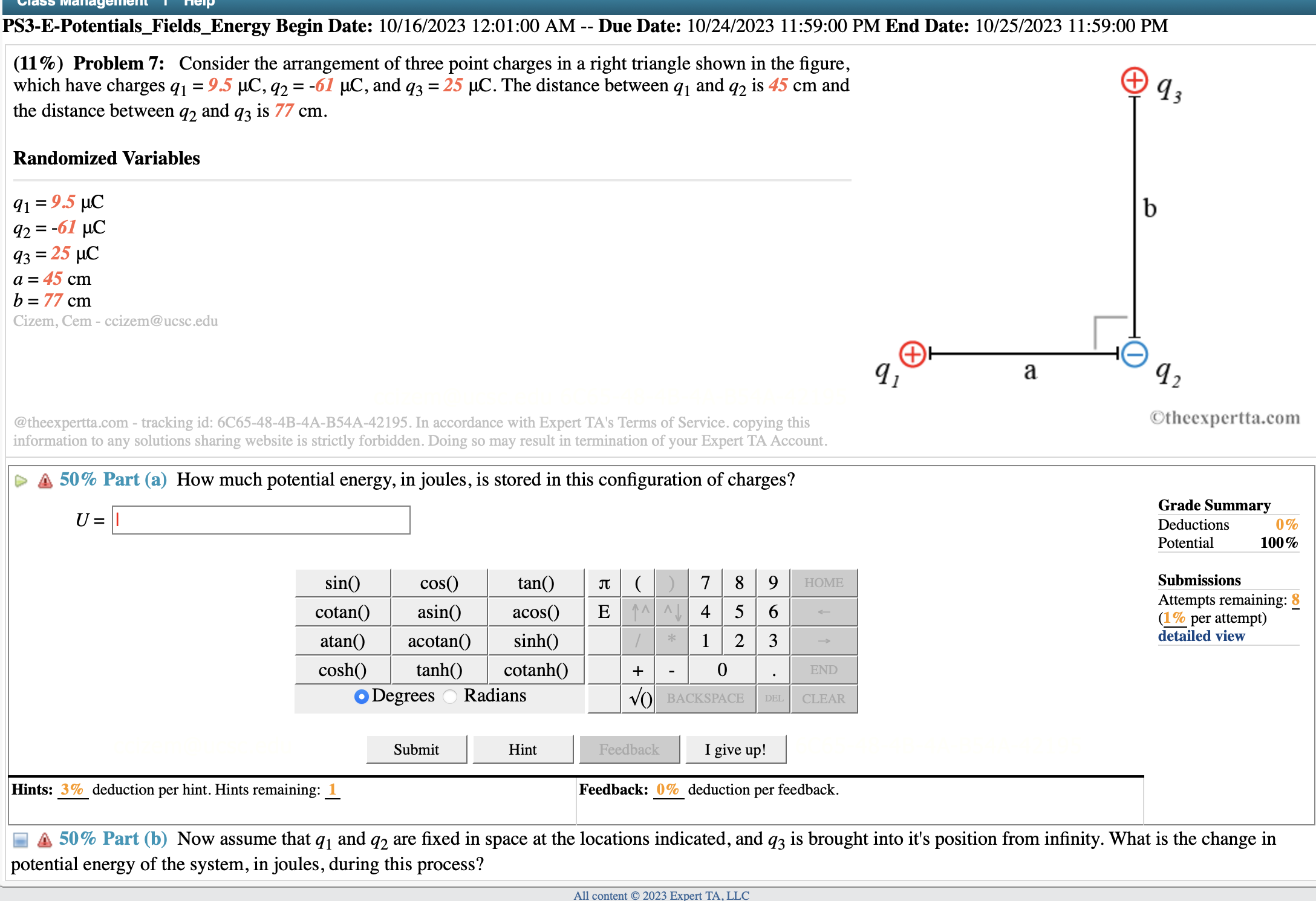 (11\%) Problem 7: Consider the arrangement of three | Chegg.com