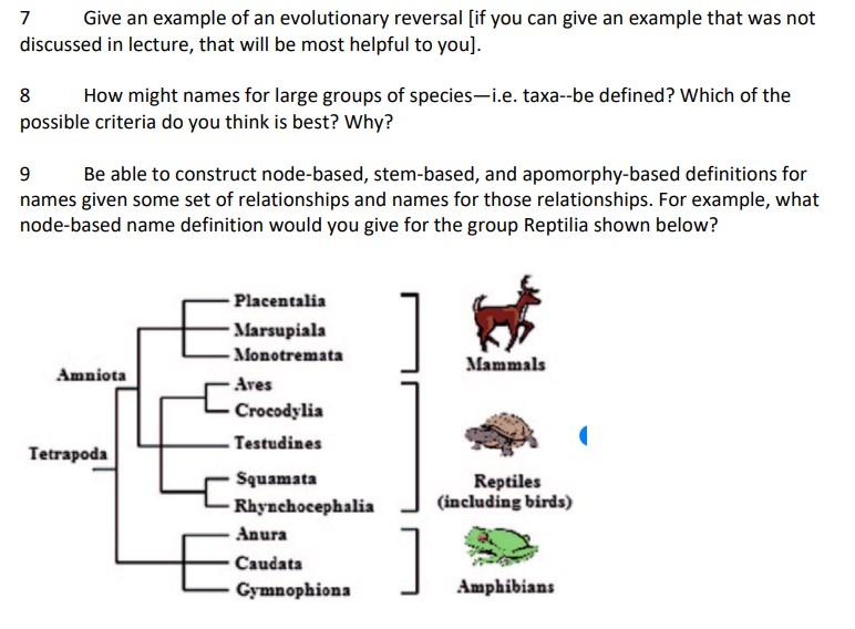 Solved 7 Give an example of an evolutionary reversal (if you | Chegg.com