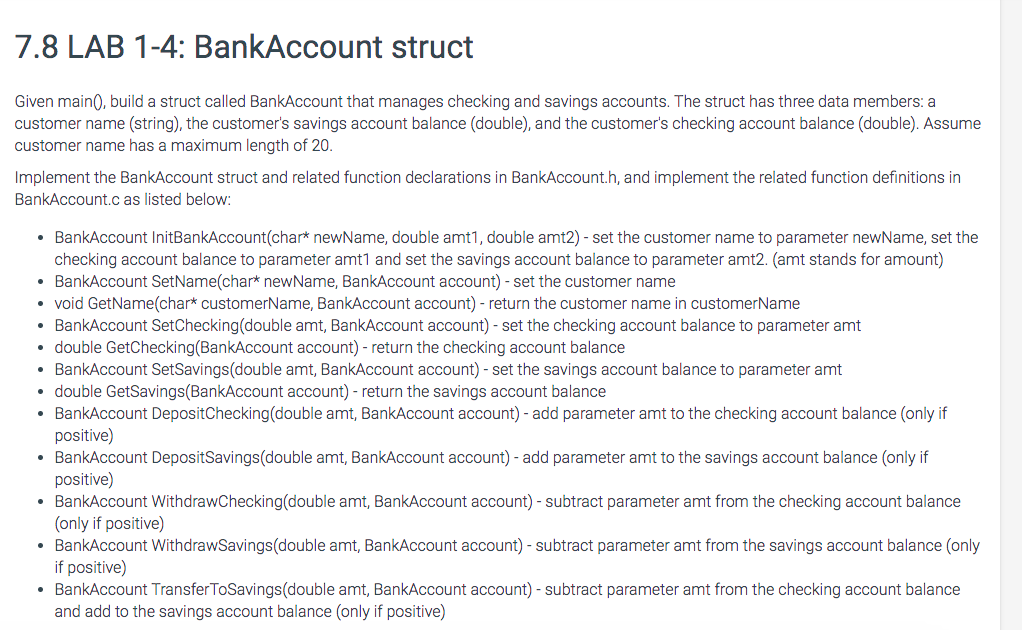 Solved 7 8 Lab 1 4 Bankaccount Struct Given Main Build A