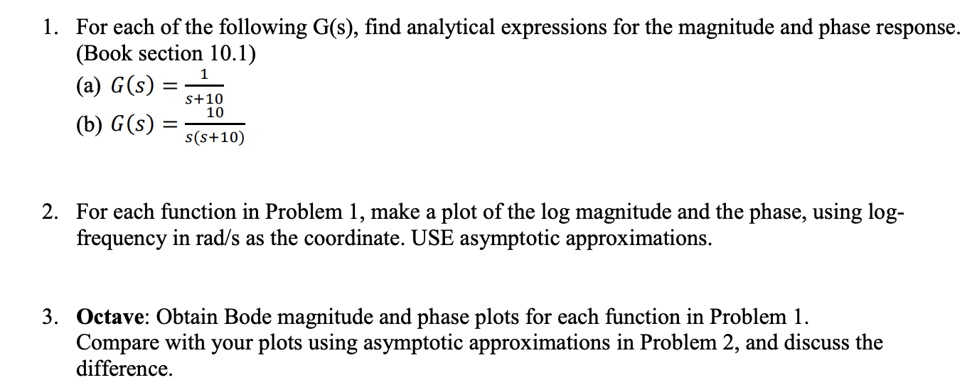 Solved 1. For each of the following G(s), find analytical | Chegg.com