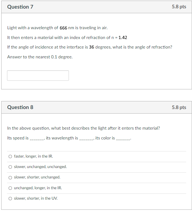 Solved Question 7 5.8 pts Light with a wavelength of 666 nm | Chegg.com