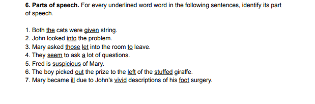 Solved 6. Parts of speech. For every underlined word word in | Chegg.com