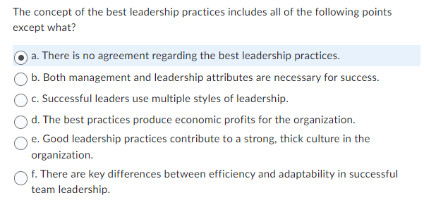 Solved The concept of the best leadership practices includes | Chegg.com
