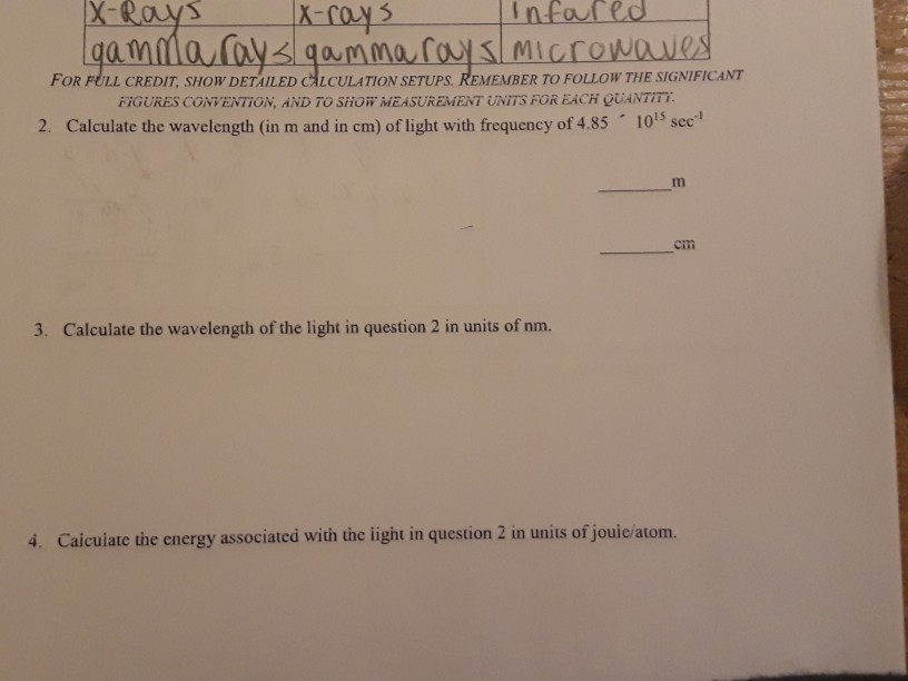 Solved X-Rays x-rays. Infared Lgamma rays gamma rays | Chegg.com