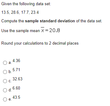 Solved Given the following data set: 13.5, 286, 17.7, 23.4 | Chegg.com