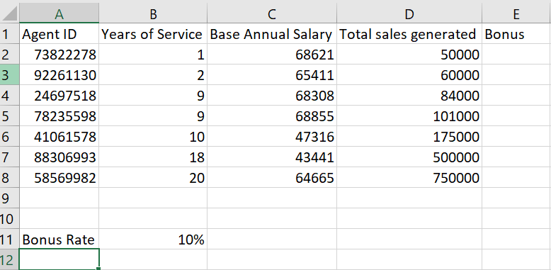 Solved 1.Calculate the bonus in column E. The Bonus is based | Chegg.com