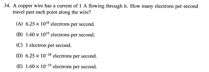 Solved 34. A copper wire has a current of 1 A flowing | Chegg.com