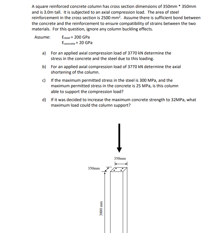 Solved A square reinforced concrete column has cross section | Chegg.com
