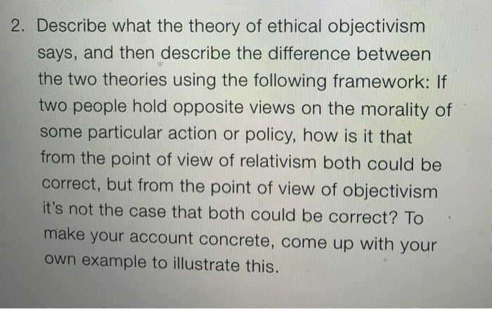 Solved 2. Describe what the theory of ethical objectivism | Chegg.com