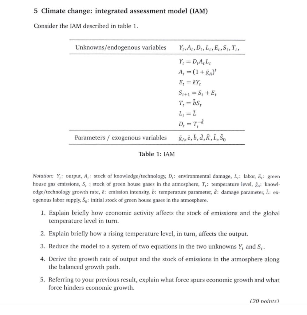 Solved 5 Climate change: integrated assessment model (IAM) | Chegg.com