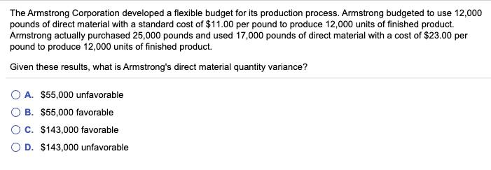 Solved The Armstrong Corporation developed a flexible budget | Chegg.com