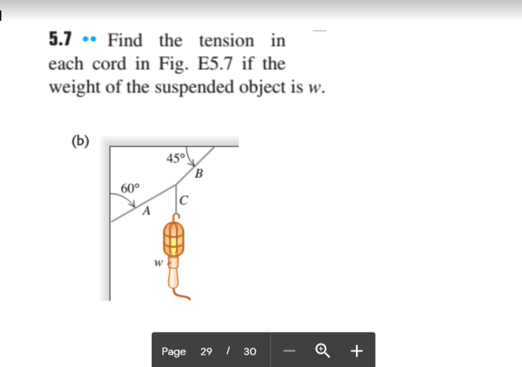 Solved 5.7 Find the tension in each cord in Fig. E5.7 if the | Chegg.com