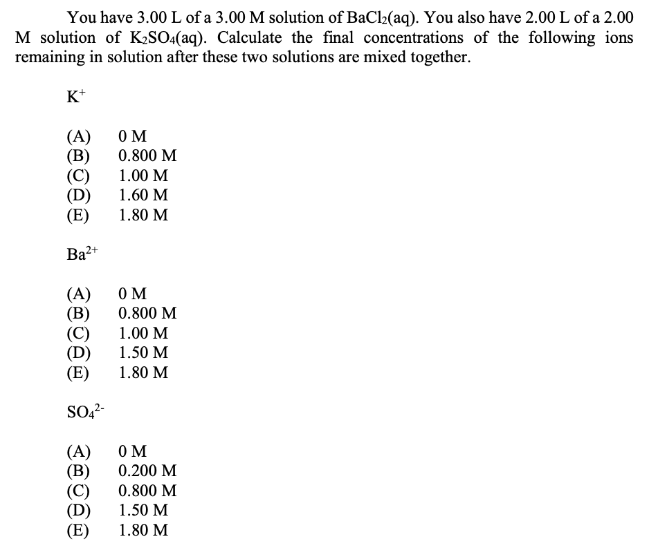 Solved You have 3.00 L of a 3.00 M solution of BaCl2(aq). | Chegg.com