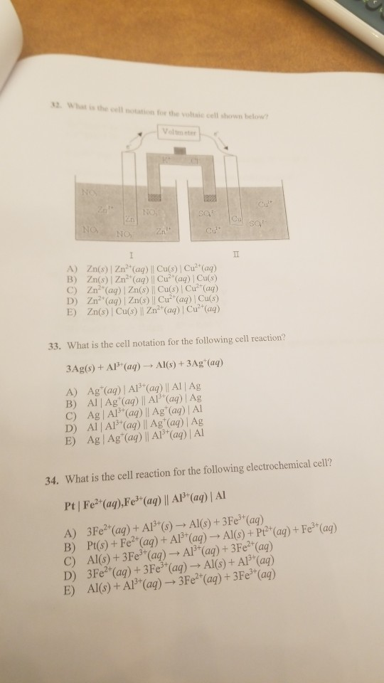 Solved 2. What is the cell otation for the voltaic cell hown | Chegg.com