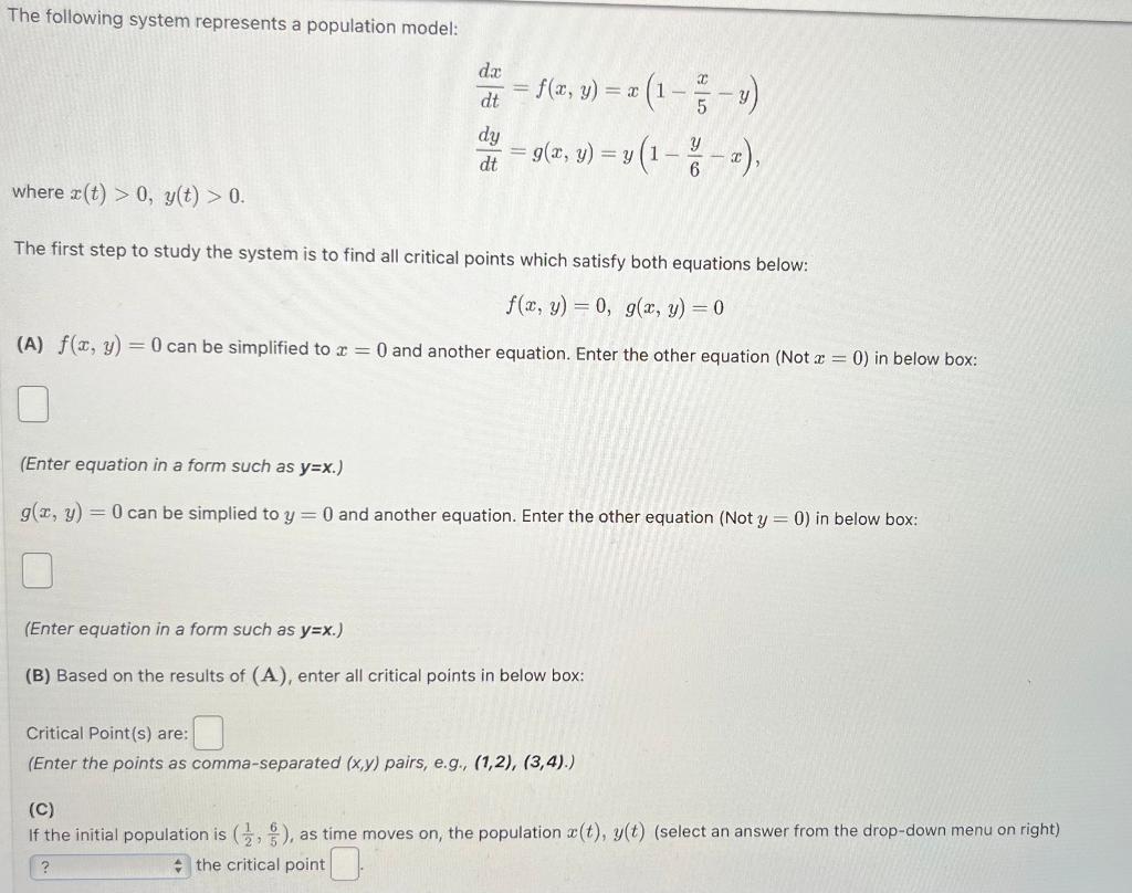 Solved The following system represents a population model: | Chegg.com