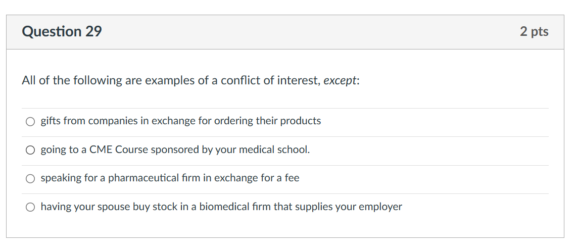 Solved All of the following are examples of a conflict of | Chegg.com