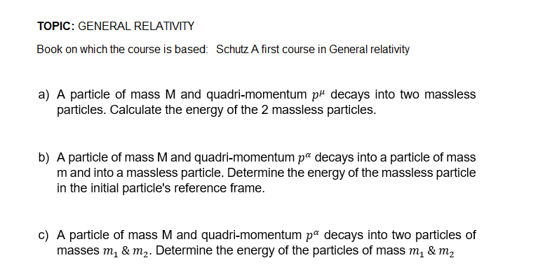 Solved Please I need an expert in general relativity, solve | Chegg.com
