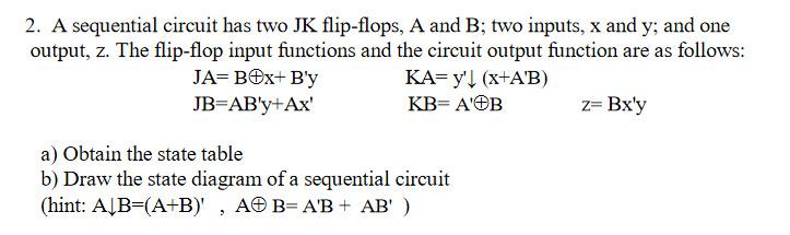 Solved 2. A sequential circuit has two JK flip-flops, A and | Chegg.com