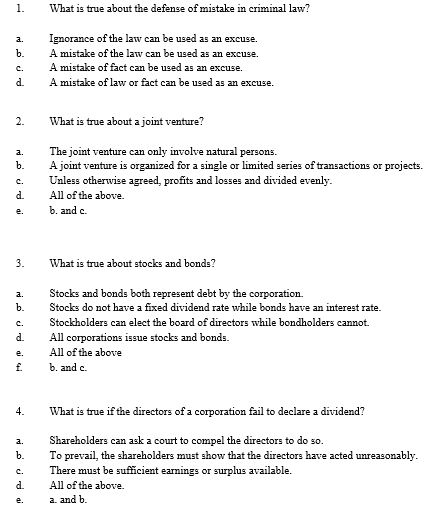 Solved 1. What is true about the defense of mistake in | Chegg.com