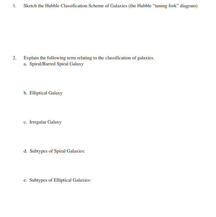 Solved 1. Sketch the Hubble Classification Scheme of | Chegg.com