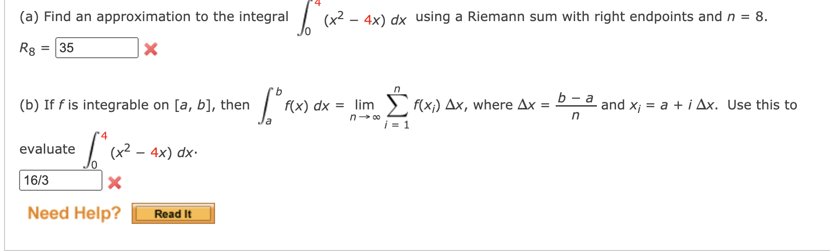 Solved (a) Find an approximation to the integral (x2 – 4x) | Chegg.com