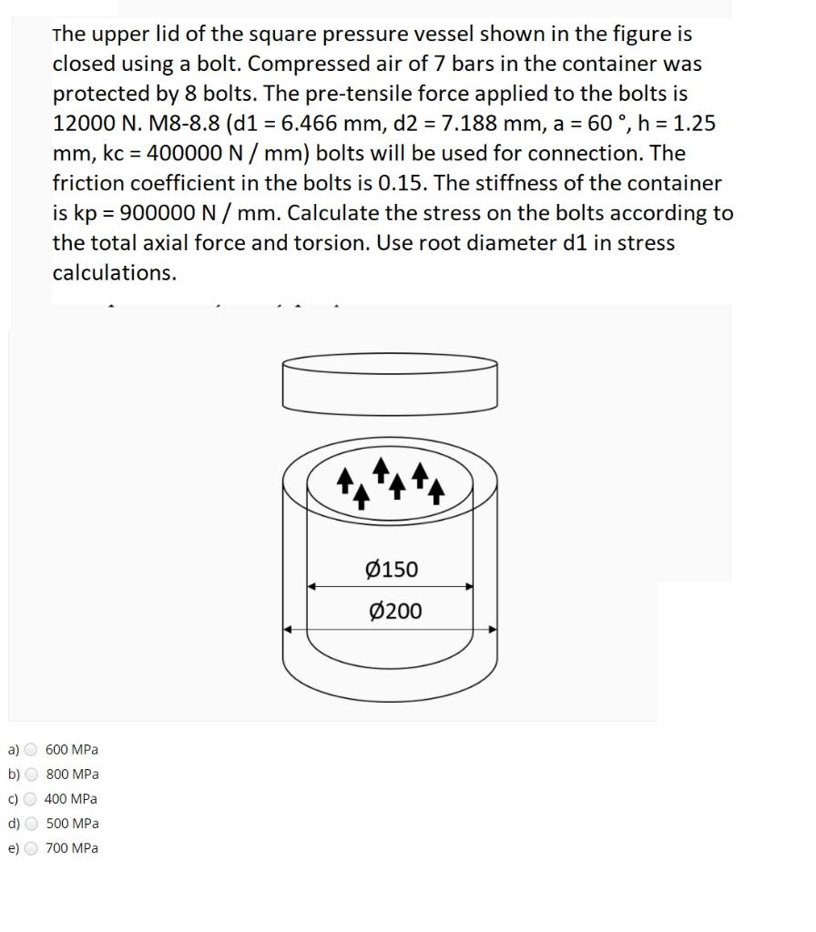 The upper lid of the square pressure vessel shown in | Chegg.com