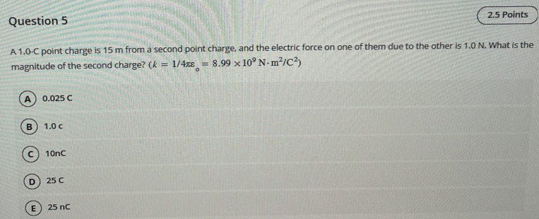 Solved A 1.0-C point charge is 15 m from a second point | Chegg.com