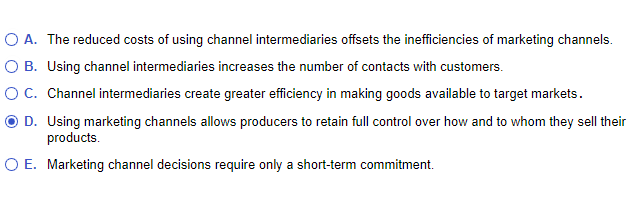 Solved A. ﻿The reduced costs of using channel intermediaries | Chegg.com