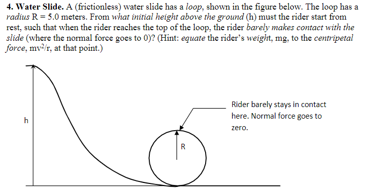 Solved 4. Water Slide. A (frictionless) water slide has a | Chegg.com