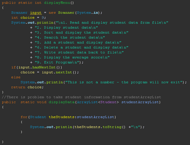 Solved \}pulic static void displayData(krrayList | Chegg.com