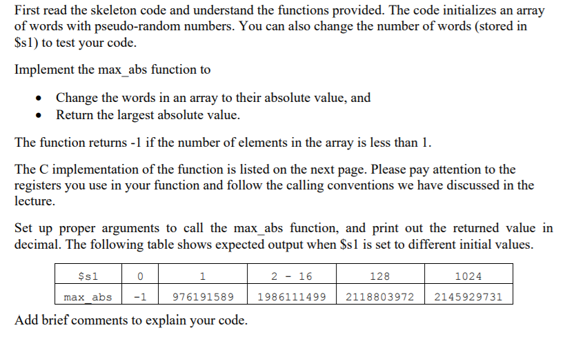First read the skeleton code and understand the | Chegg.com