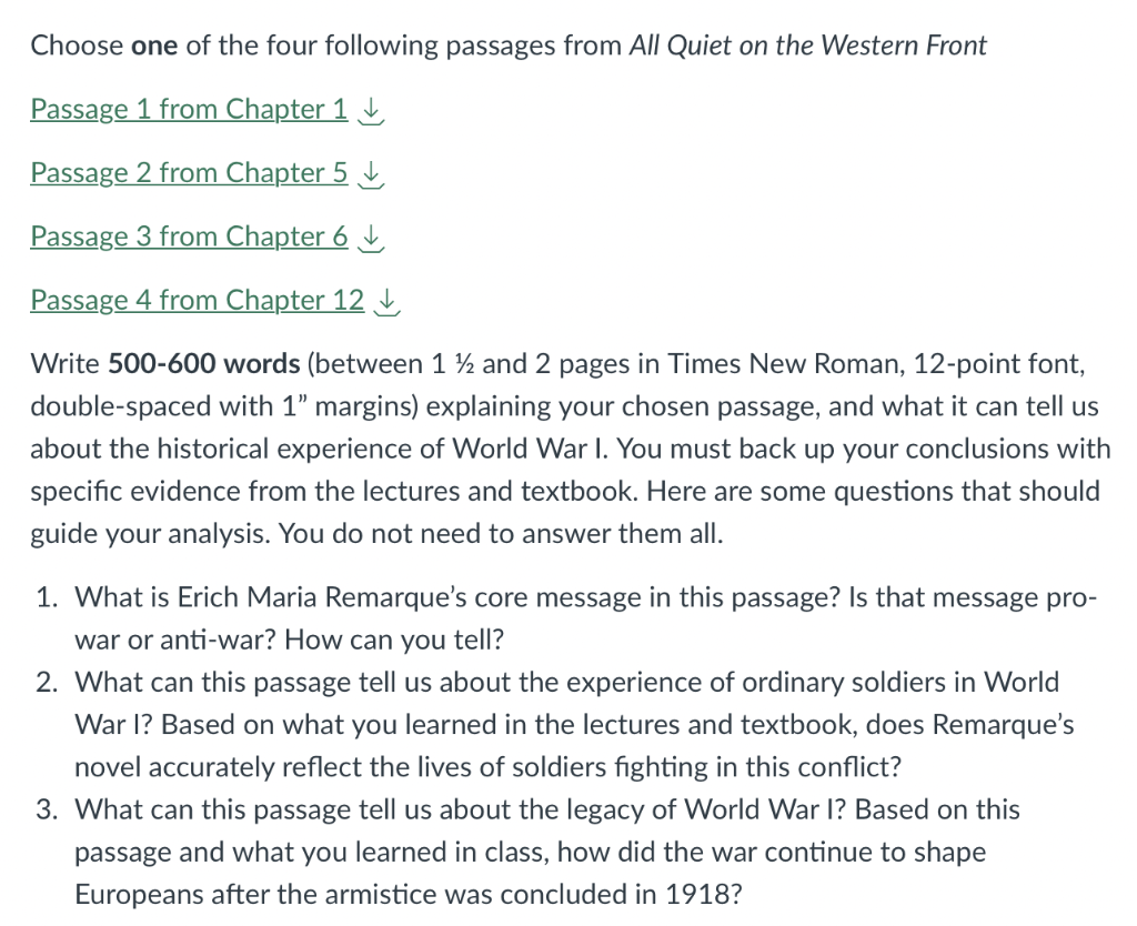 Passage #1: All Quiet on the Western Front, Chapter | Chegg.com