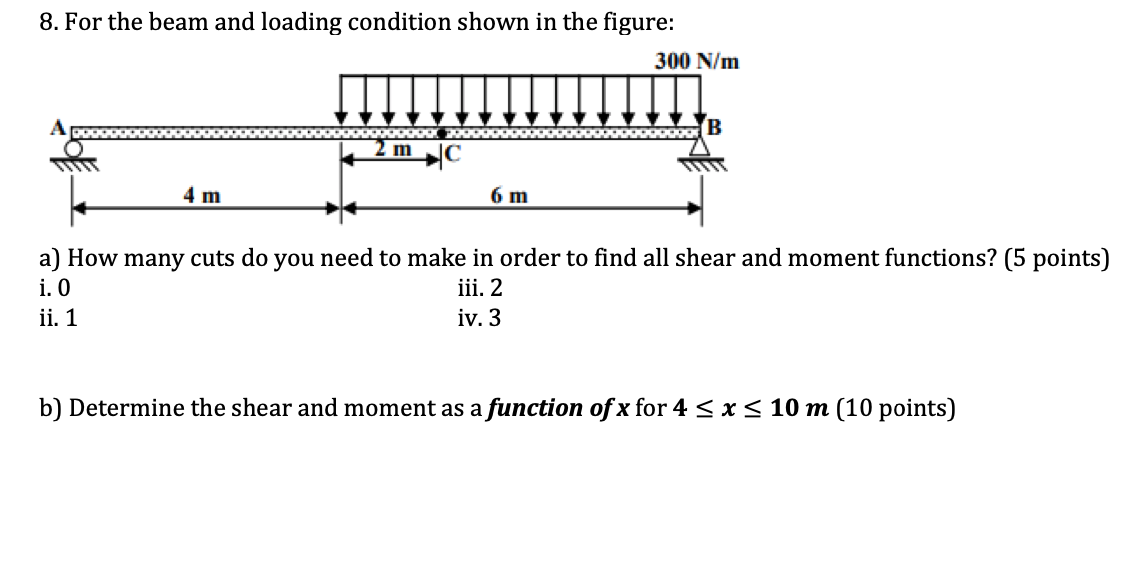 Solved 8. For the beam and loading condition shown in the | Chegg.com