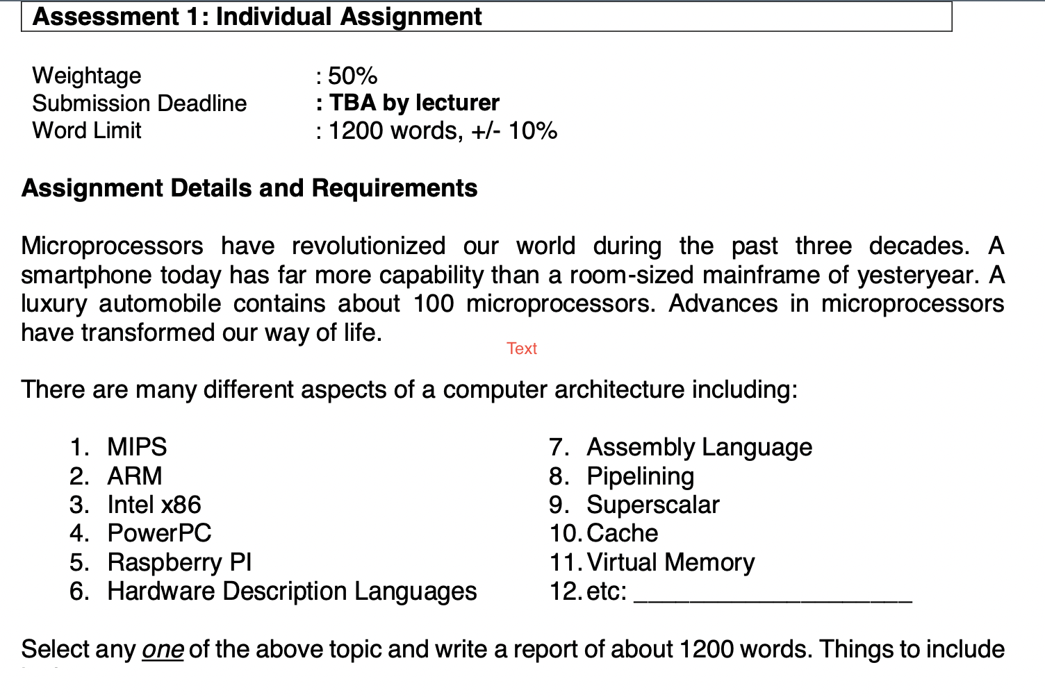 Solved Assessment 1: Individual Assignment Weightage | Chegg.com