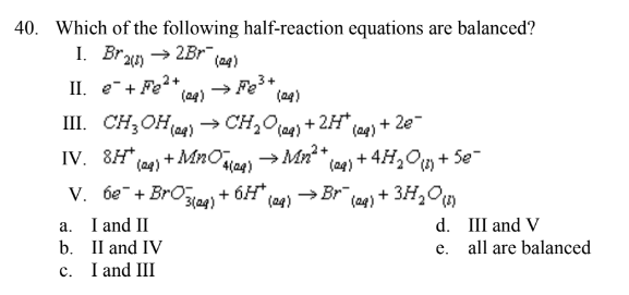 Solved Which of the following half-reaction equations are | Chegg.com