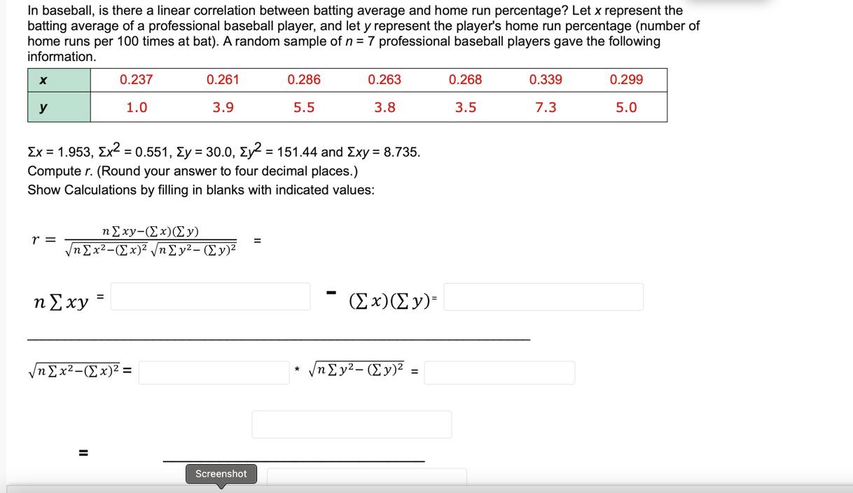 Solved In baseball, is there a linear correlation between | Chegg.com