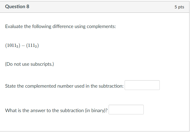 Solved Question 8 5 pts Evaluate the following difference | Chegg.com