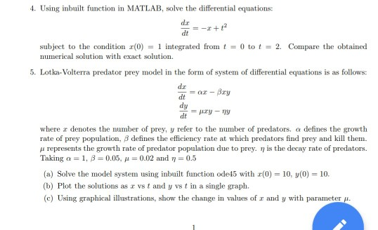 Solved 4. Using inbuilt function in MATLAB, solve the | Chegg.com
