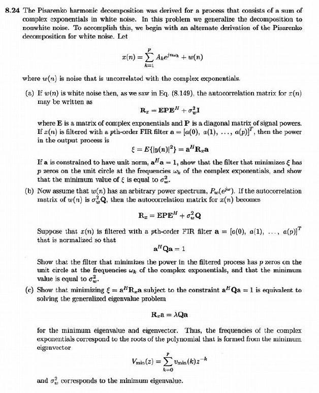 Solved 3.24 The Pisarenko harmonic decomposition was derived | Chegg.com