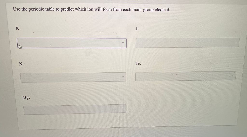 Solved Use the periodic table to predict which ion will form | Chegg.com