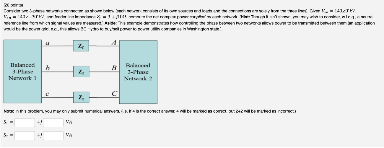 Solved (20 points) Consider two 3-phase networks connected | Chegg.com