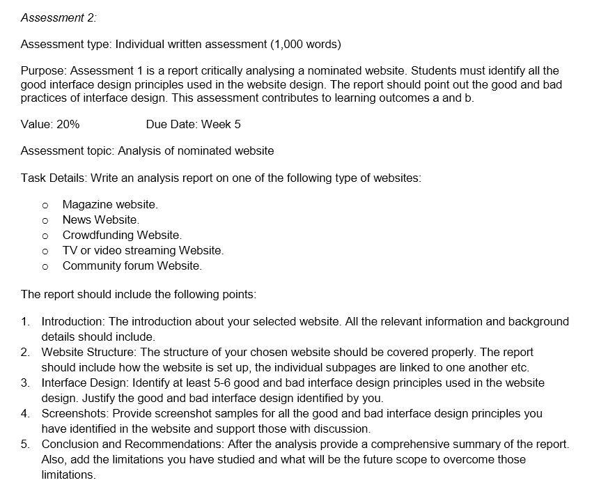Solved Assessment 2: Assessment type: Individual written | Chegg.com