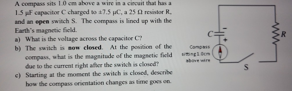 Solved A compass sits 1.0 cm above a wire in a circuit that | Chegg.com