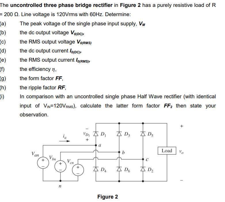 Solved The uncontrolled three phase bridge rectifier in | Chegg.com