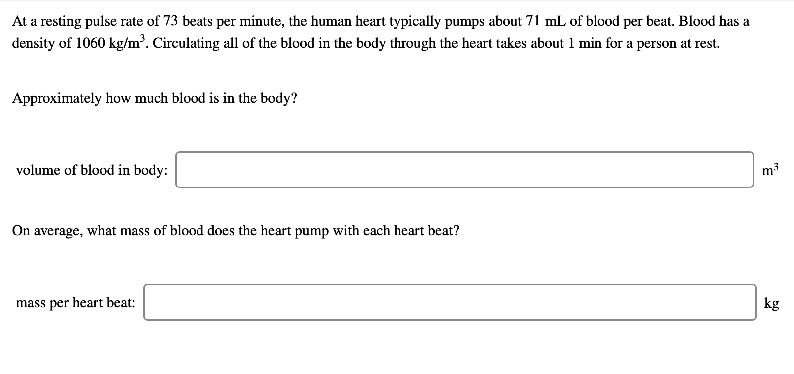 Solved At a resting pulse rate of 73 beats per minute, the | Chegg.com